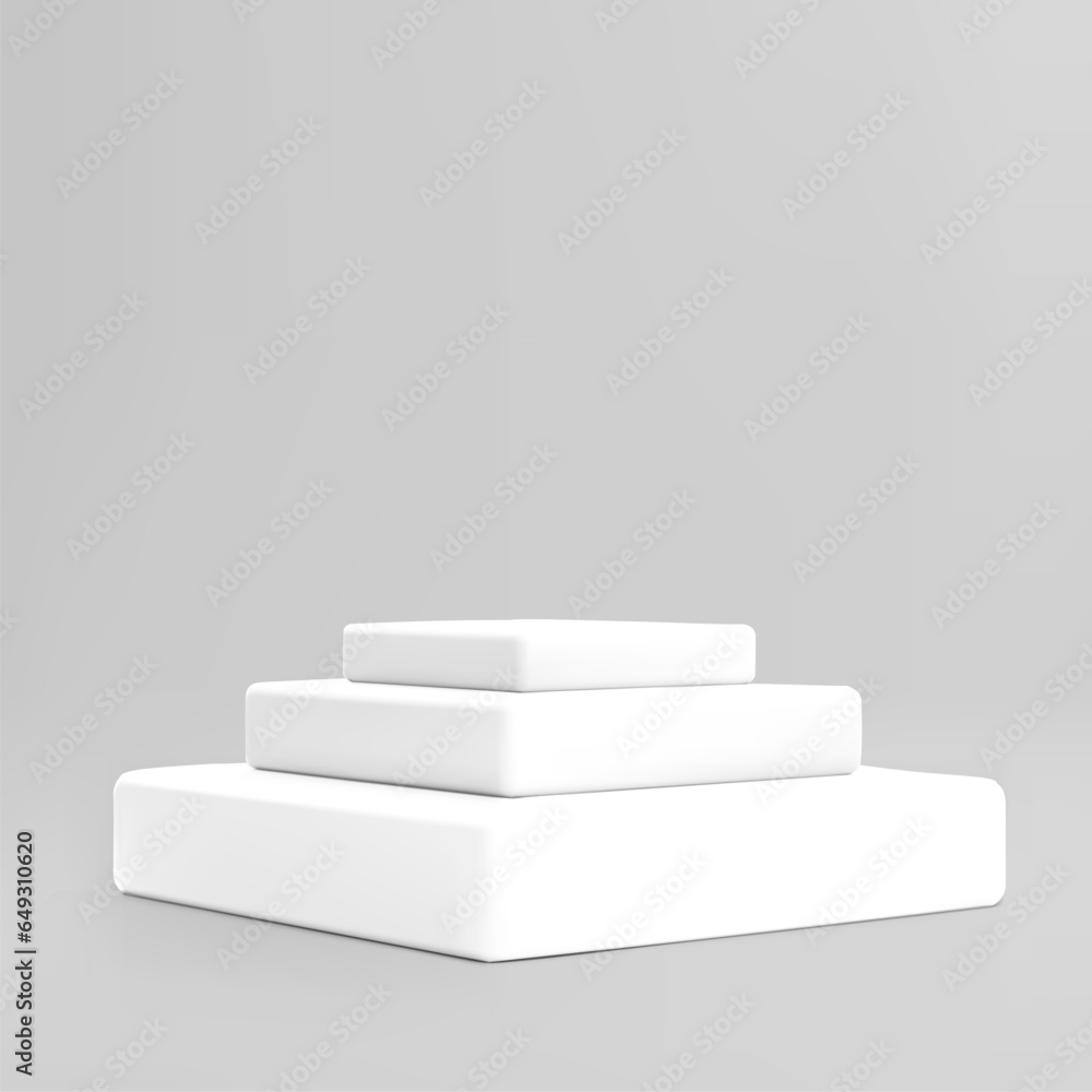 3D white podium stands, three level steps, square pedestals, cubes ...
