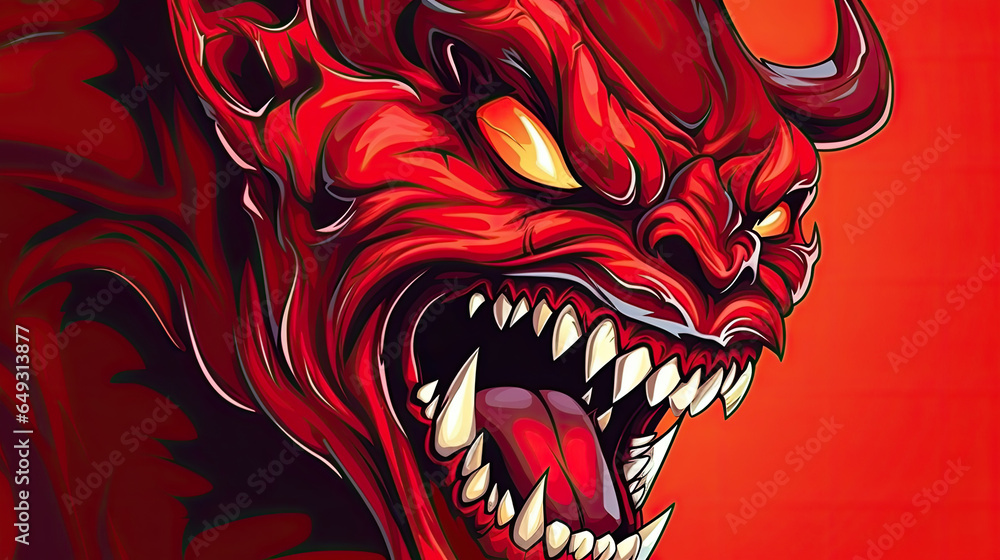 Devil scream character as a red demon or monster screaming with fangs ...