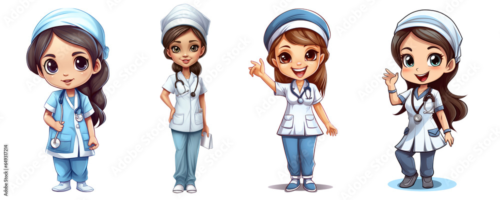 cute cartoon nurse, different versions, isolated or white background ...