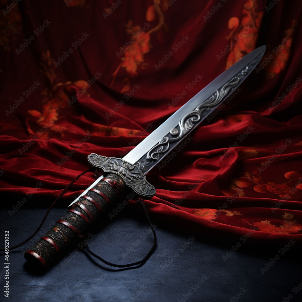 Fondo con detalle y textura de daga con ornamentos y grabados, con ...