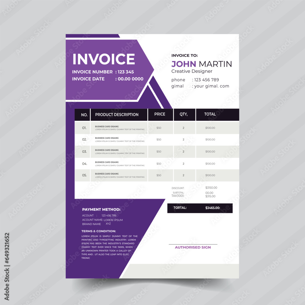 modern and professional minimal business invoice template vector format ...