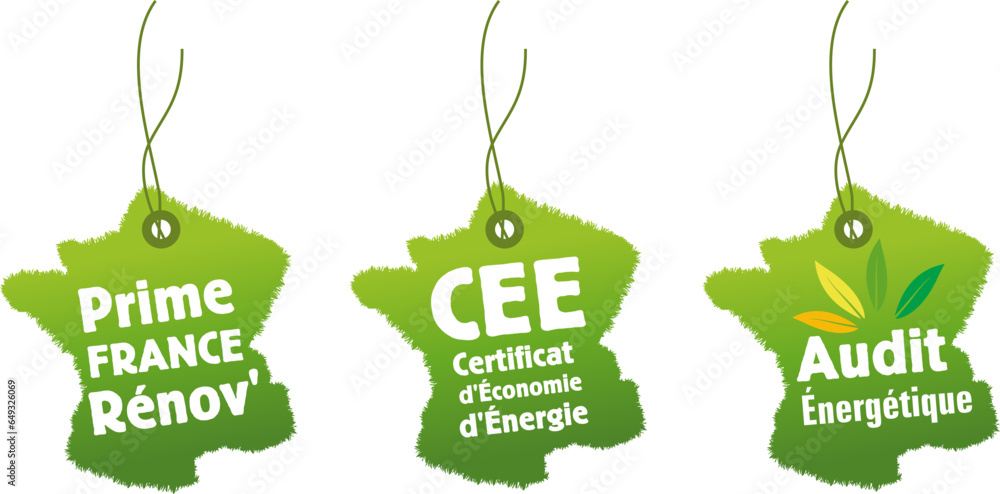 Label, étiquette, carte de France et certification, prime rénovation ...