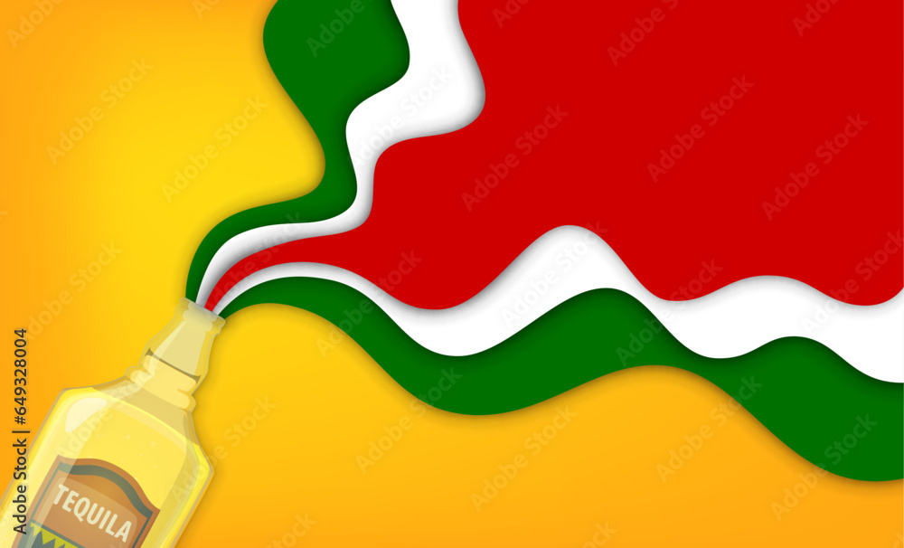 Paper cut banner with Mexican tequila and Mexico flag background ...