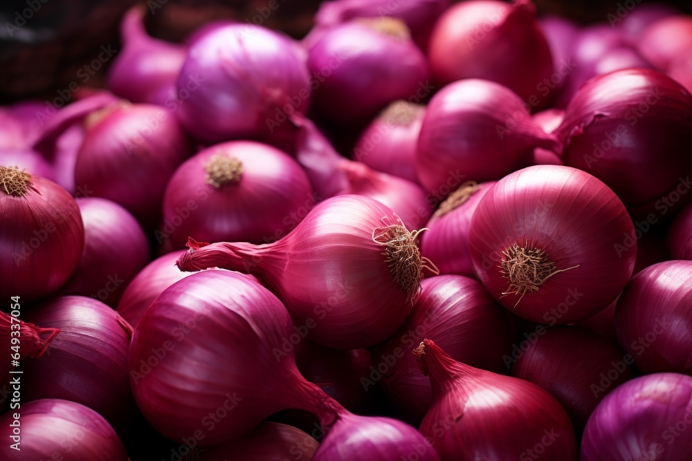a large group of red onions, dozens of freshly picked onions in the ...