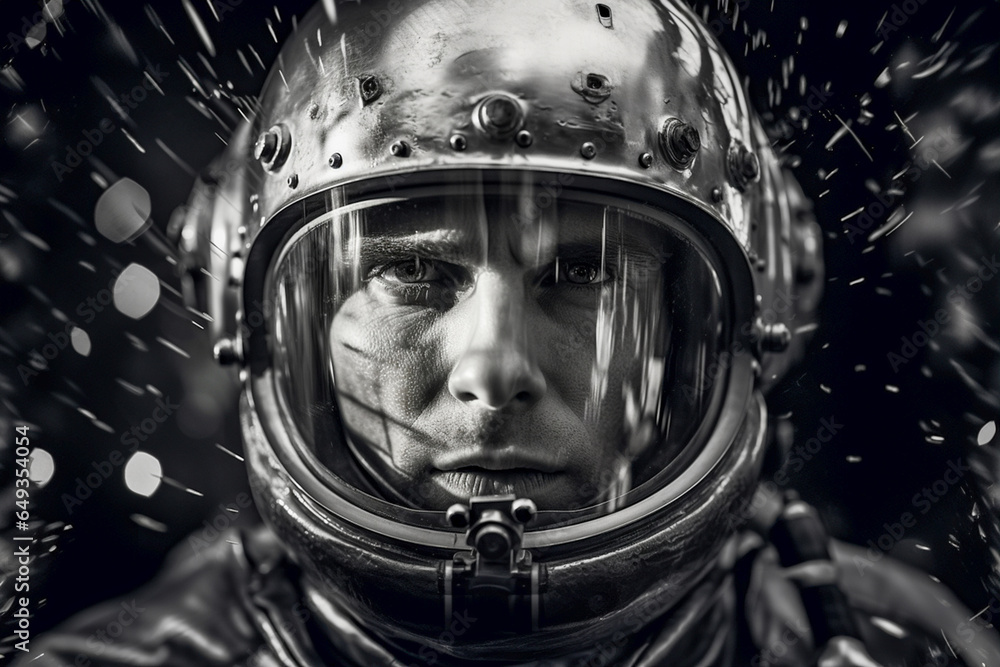 1950's Atomic age portrait of model as astronaut wearing sci-fi style ...