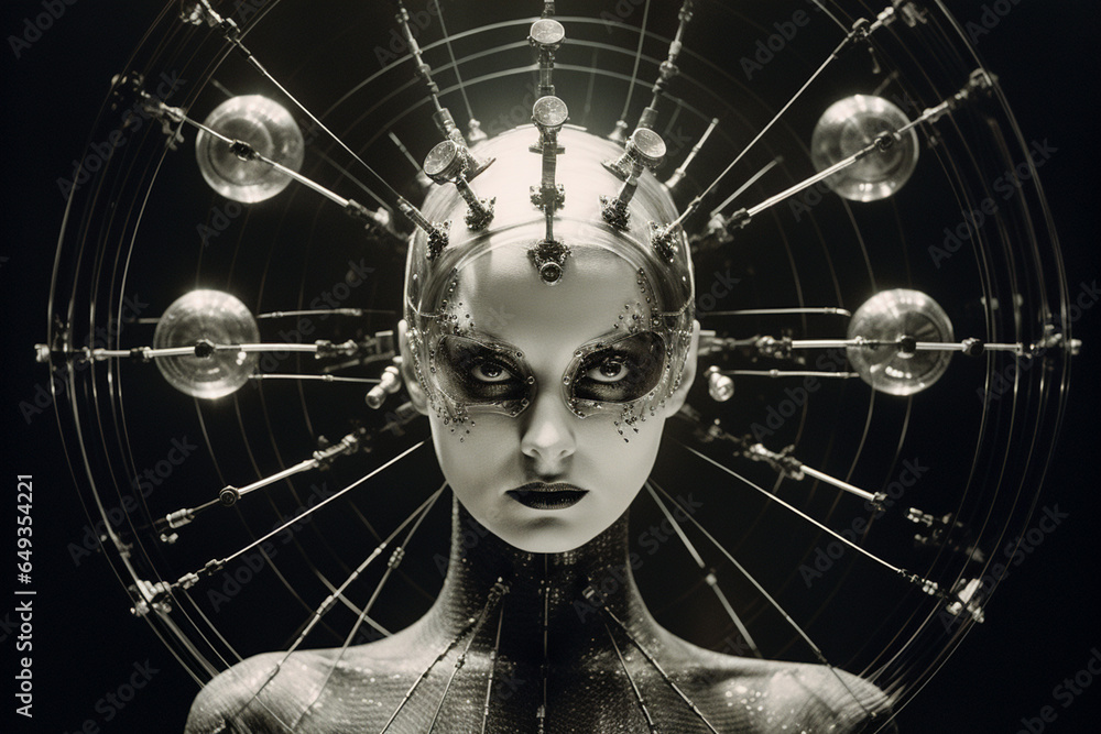 1950's Atomic age portrait of model as astronaut wearing sci-fi style ...