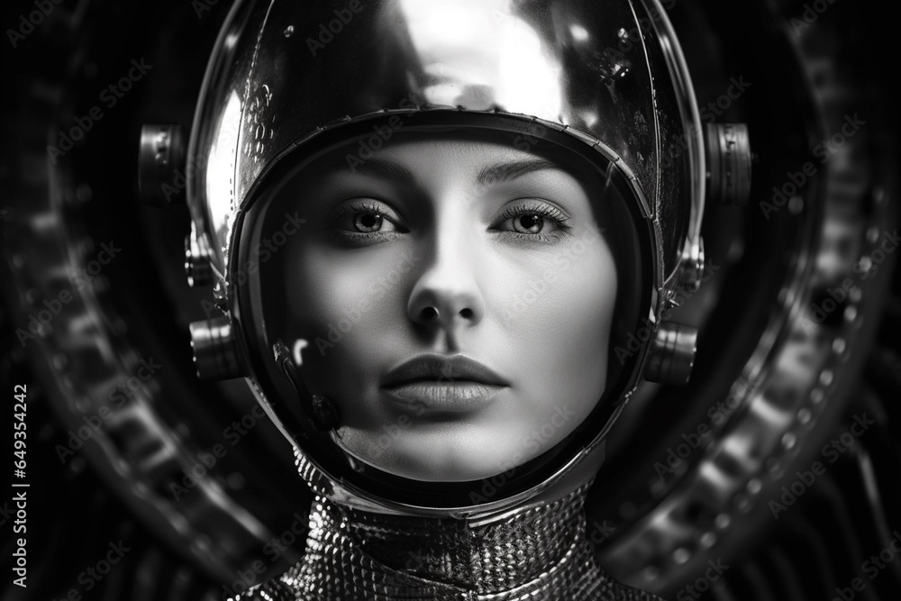 1950's Atomic age portrait of model as astronaut wearing sci-fi style ...