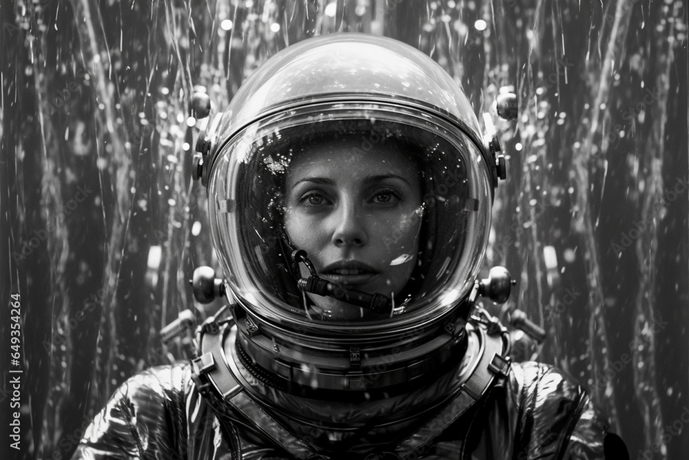 1950's Atomic age portrait of model as astronaut wearing sci-fi style ...