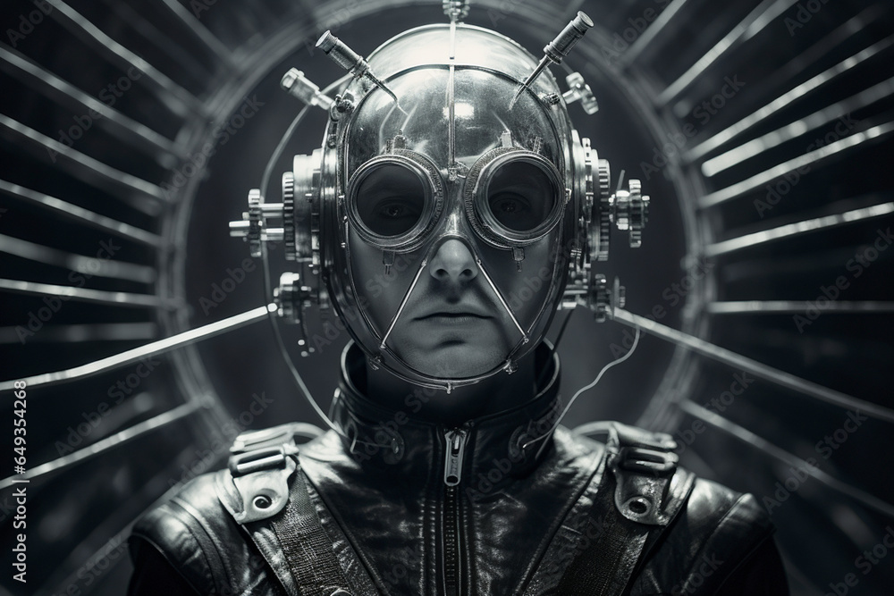 1950's Atomic age portrait of model as astronaut wearing sci-fi style ...