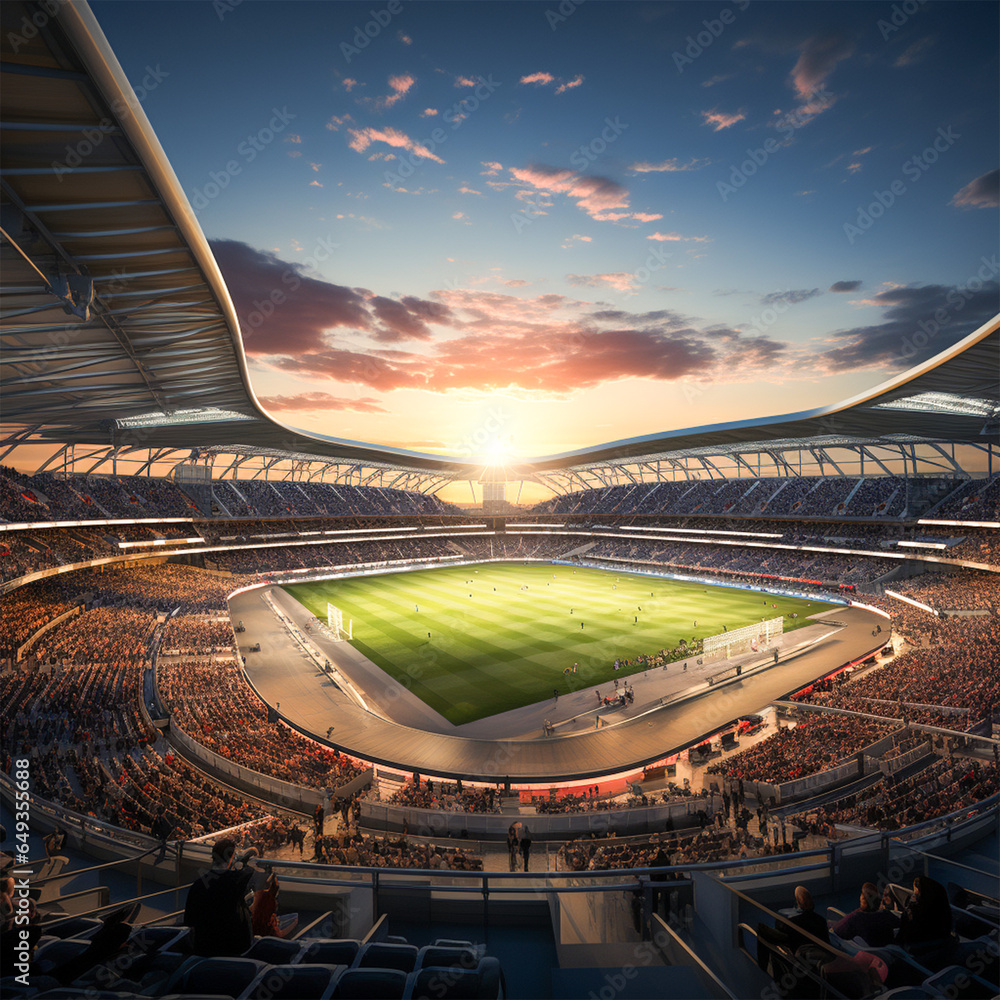 Beautiful landscape of football stadium. Soccer field. Cricket stadium ...