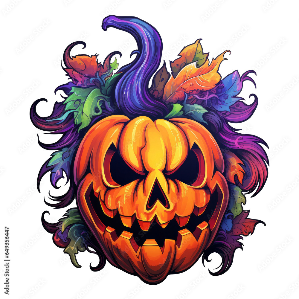 Halloween psychedelic pumpkin on transparent background, scary pumpkin ...