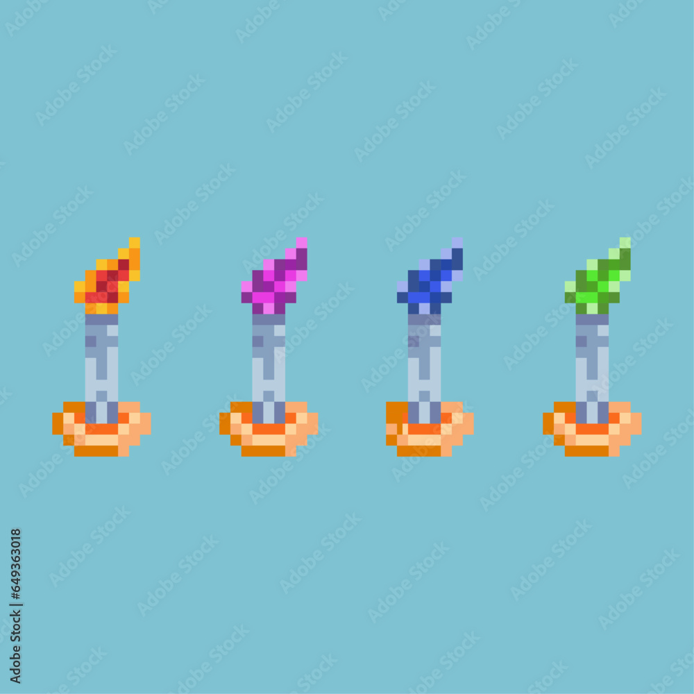 Pixel art sets of candle halloween with variation color item asset ...
