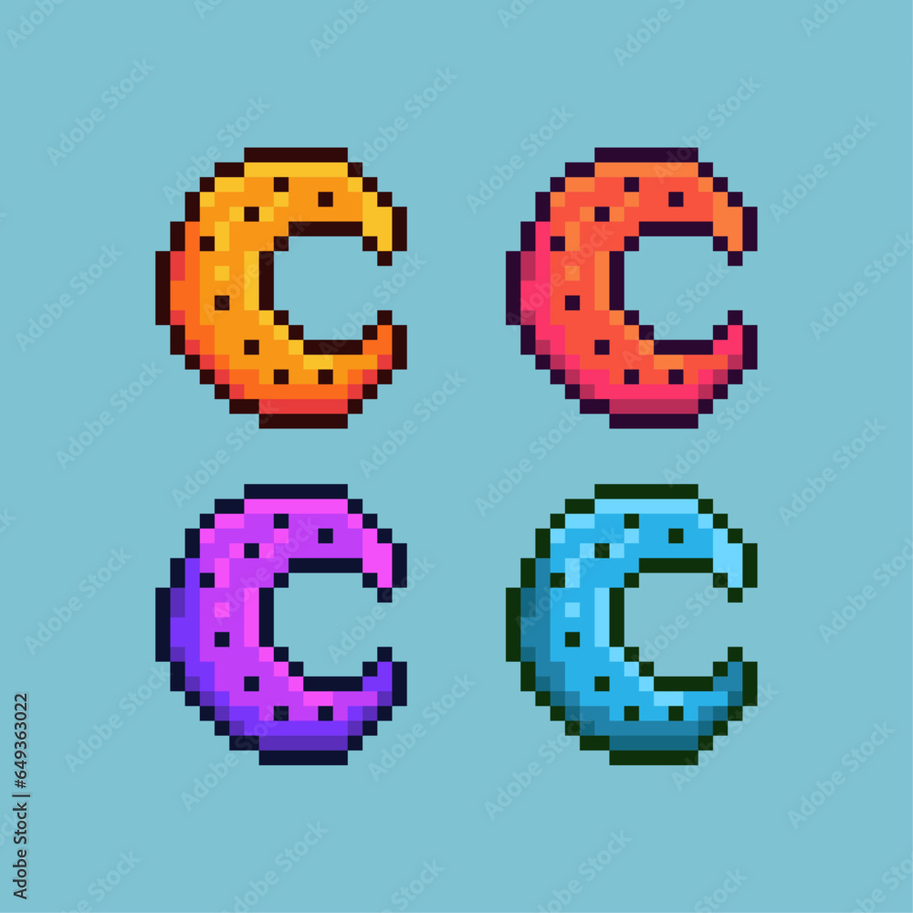 Pixel art sets of moon with variation color item asset. simple bits of ...
