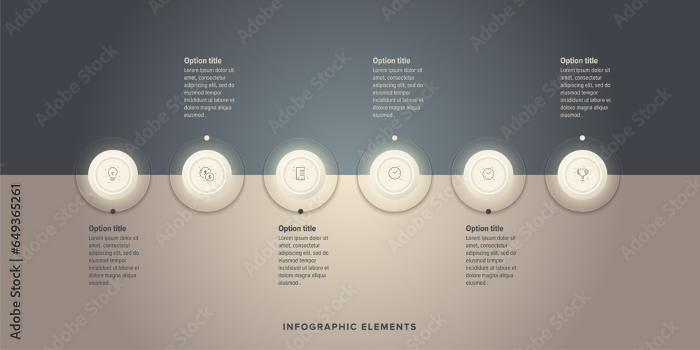 Business process chart infographics with 6 step circles. Round workflow ...
