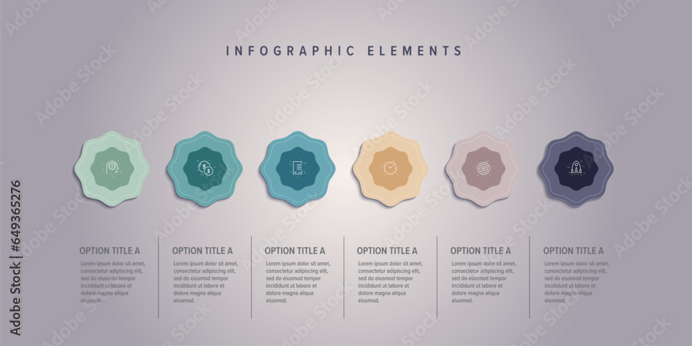 Business process chart infographics with 6 step circles. Round workflow ...