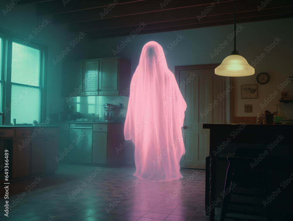 AI-generated stylised 90s photo of the Halloween solitary ghost. An ...