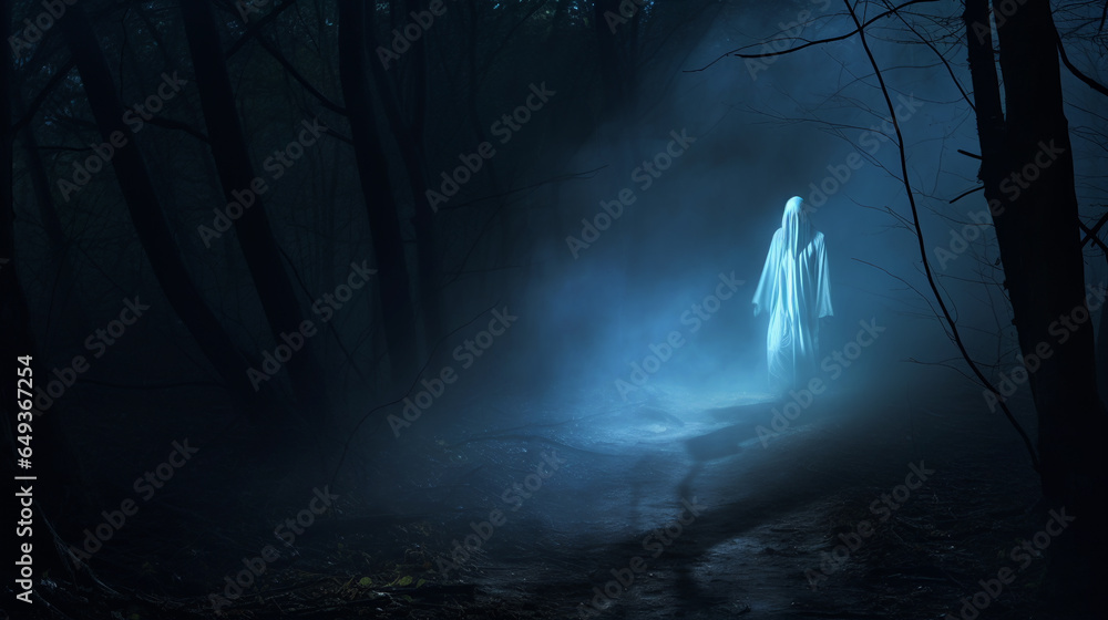 AI-generated stylised 90s photo of the Halloween solitary ghost. An ...