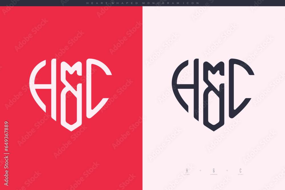 Initial HC letters with red heart and love logo flat icon monogram ...