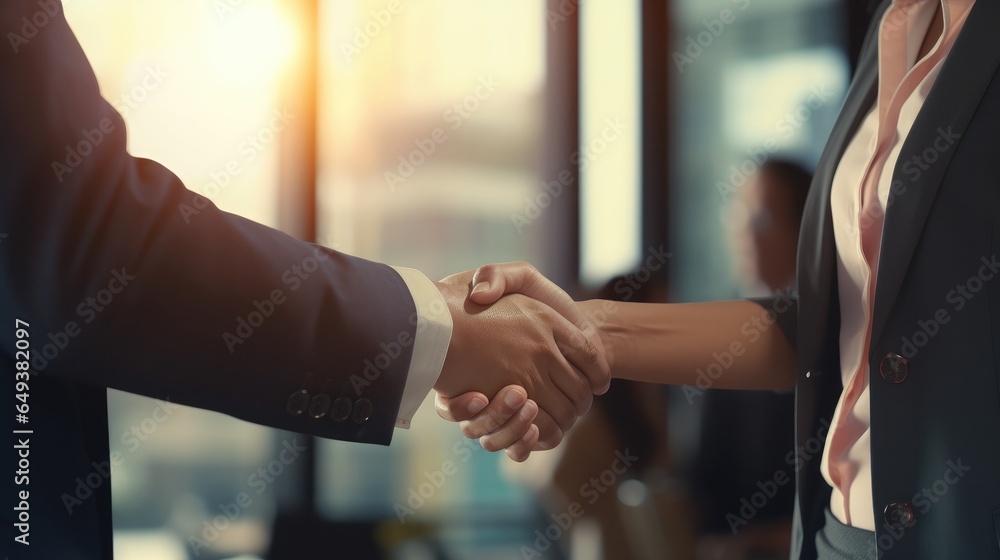 shaking hands and thank you handshake of a corporate worker in a office ...