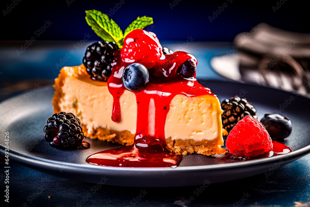 Part de tarte à la crème et aux fruits rouges, gâteau à la crème Stock ...