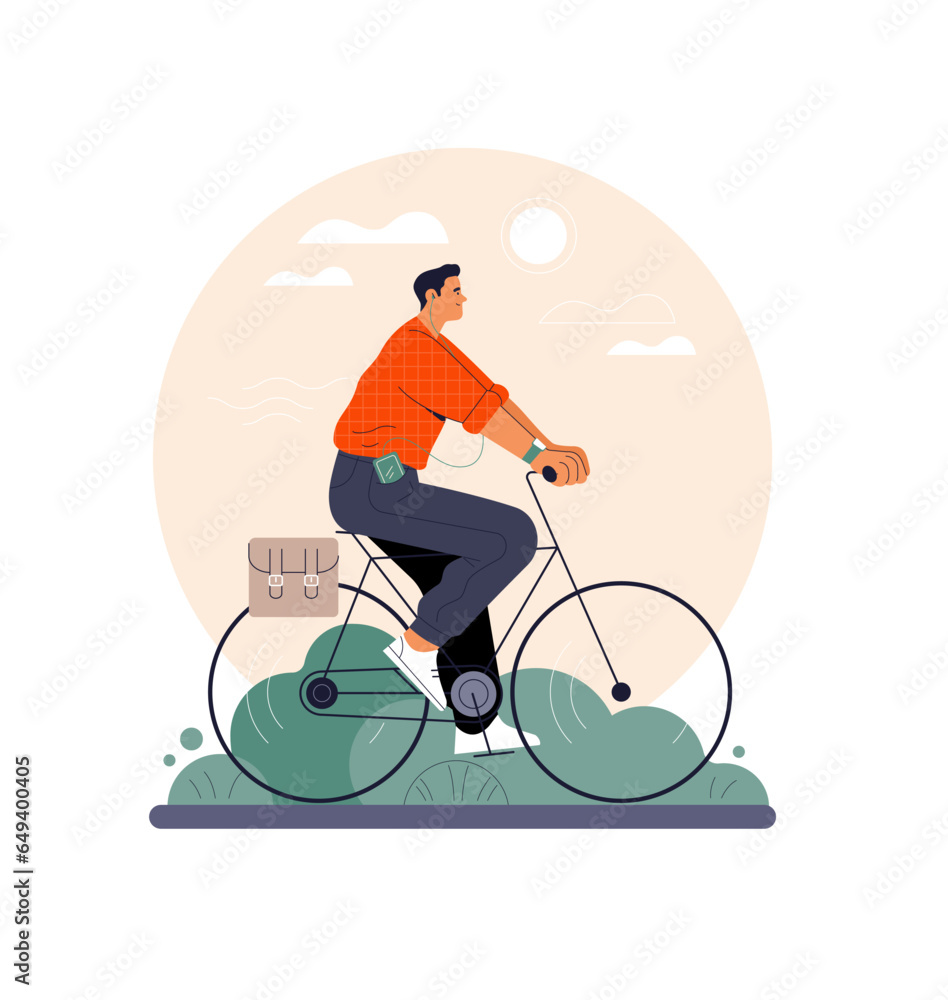 Cycling man. Vector cartoon Illustration in flat style of a young man ...