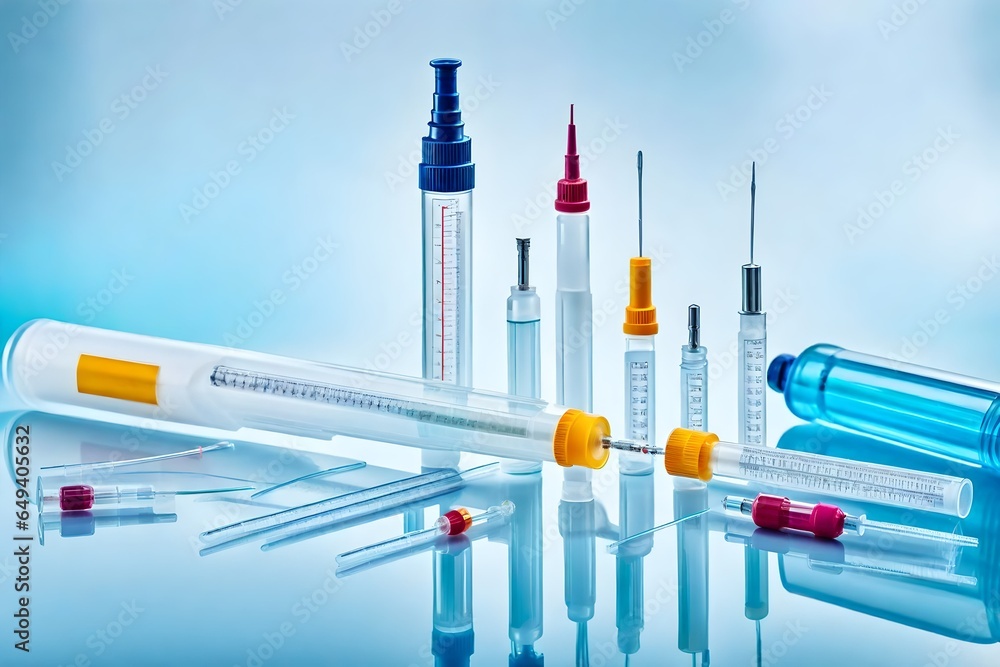 Disposable medical syringe made of plastic with a hypodermic needle ...