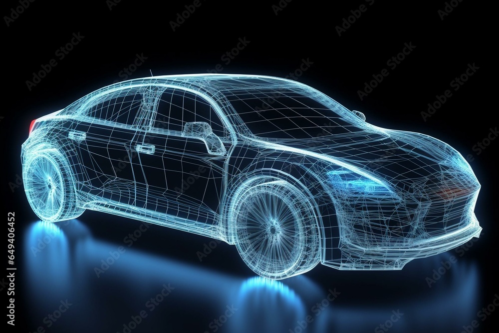 Electric car with wireframe rendering on the right, showcasing the ...