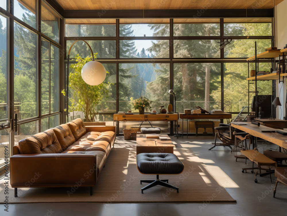 Industrial design living room with large, factory-style windows ...