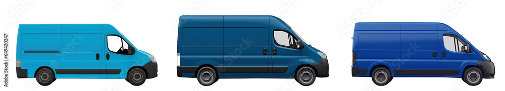 Blue delivery van side view or truck with copy space or mock-up space ...