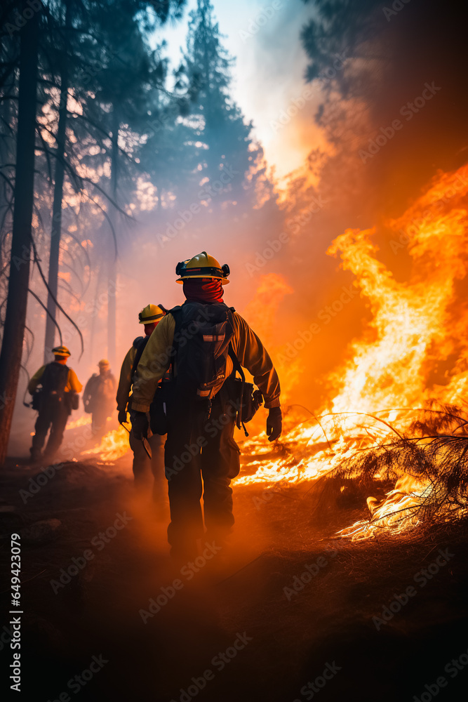 Establishing Shot: Team of Firefighters in Safety Uniform and Helmets ...