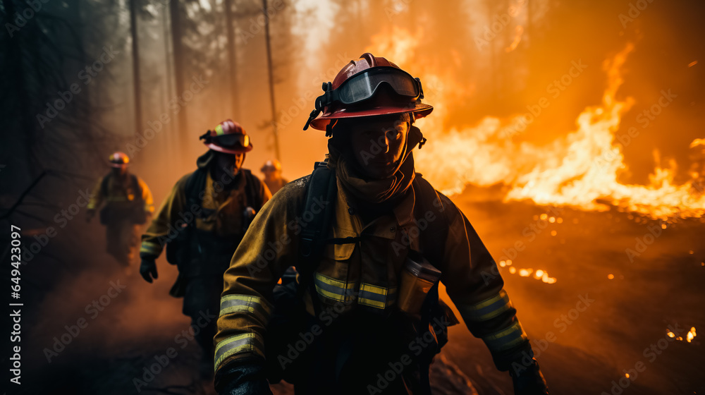 Establishing Shot: Team of Firefighters in Safety Uniform and Helmets ...