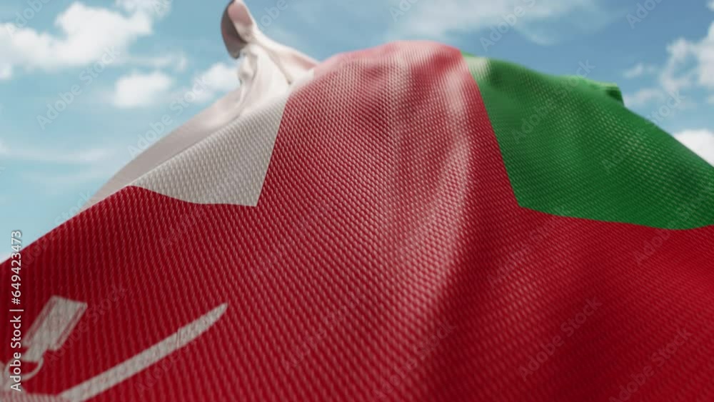 Wavy flag of Oman blowing in the wind in slow motion. Waving official ...
