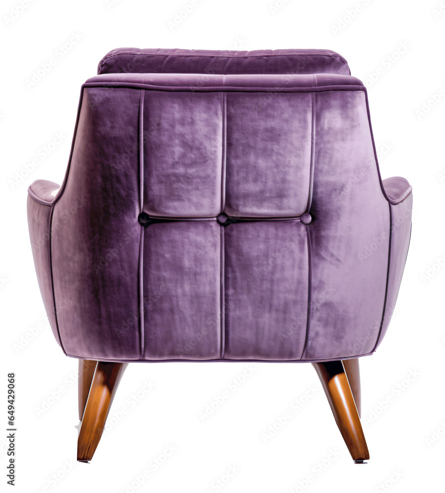 Back view, Purple velvet chair isolated on the transparent background ...