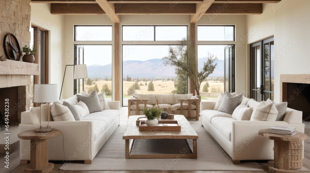 luruxy rural modern farmhouse living room with historic wood beams and ...