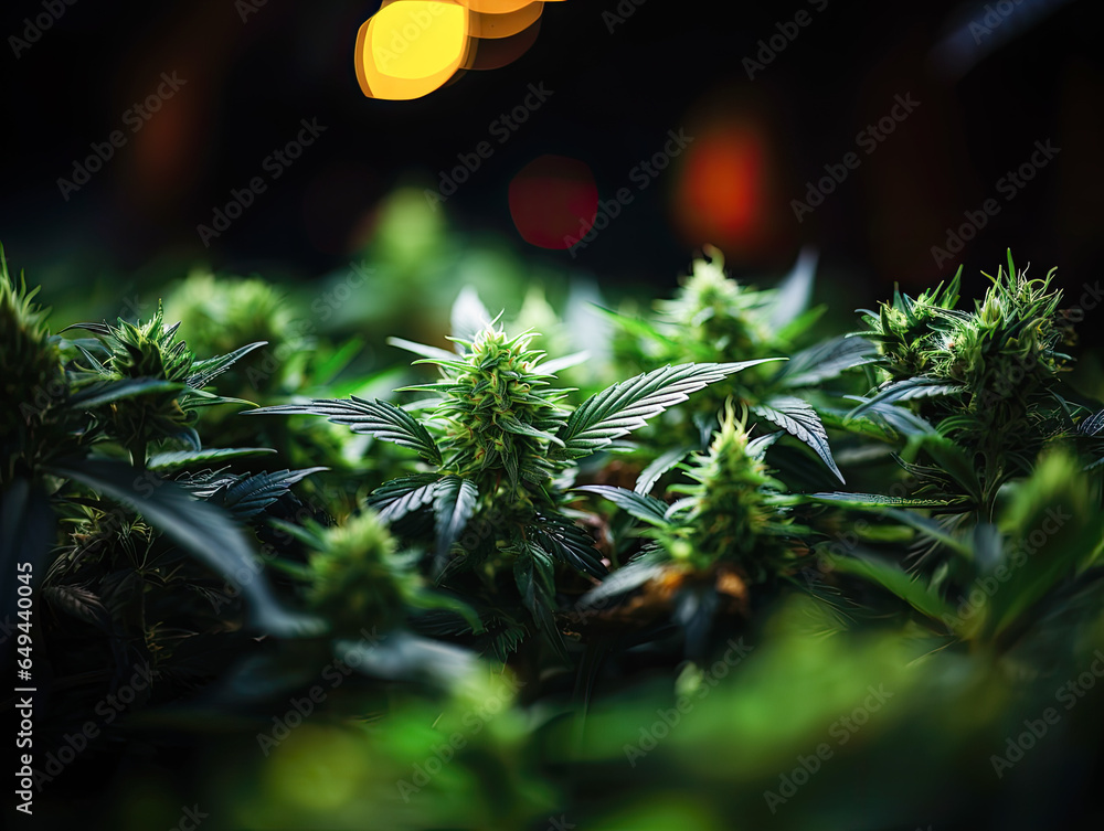 Amidst a green leafy setting, indoor hemp cultivation unfolds in a ...