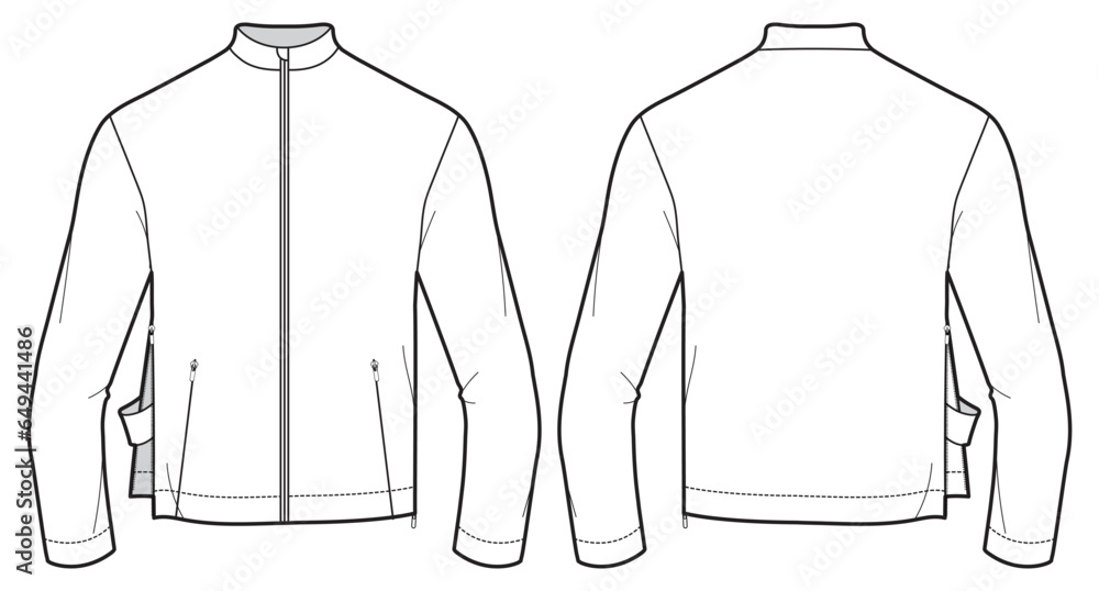 Track jacket design flat sketch Illustration front and back view vector ...