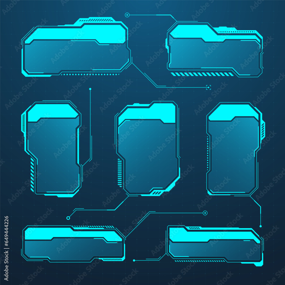 Blue futuristic HUD or UI elements. Sci-fi user interface text boxes ...
