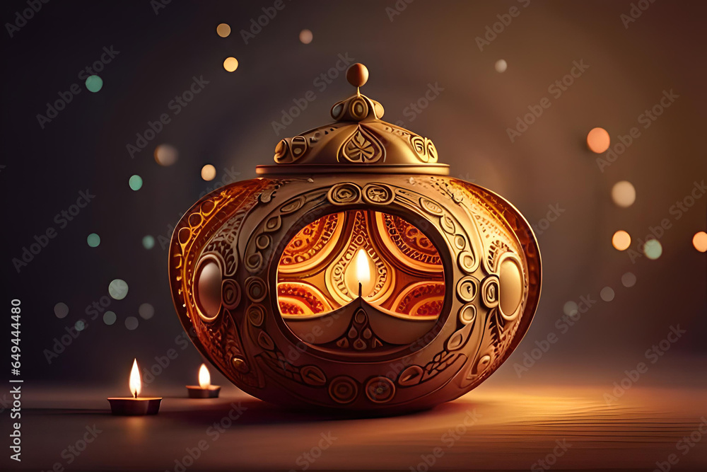 3D rendering indian lamp for diwali celebration on soft background ...