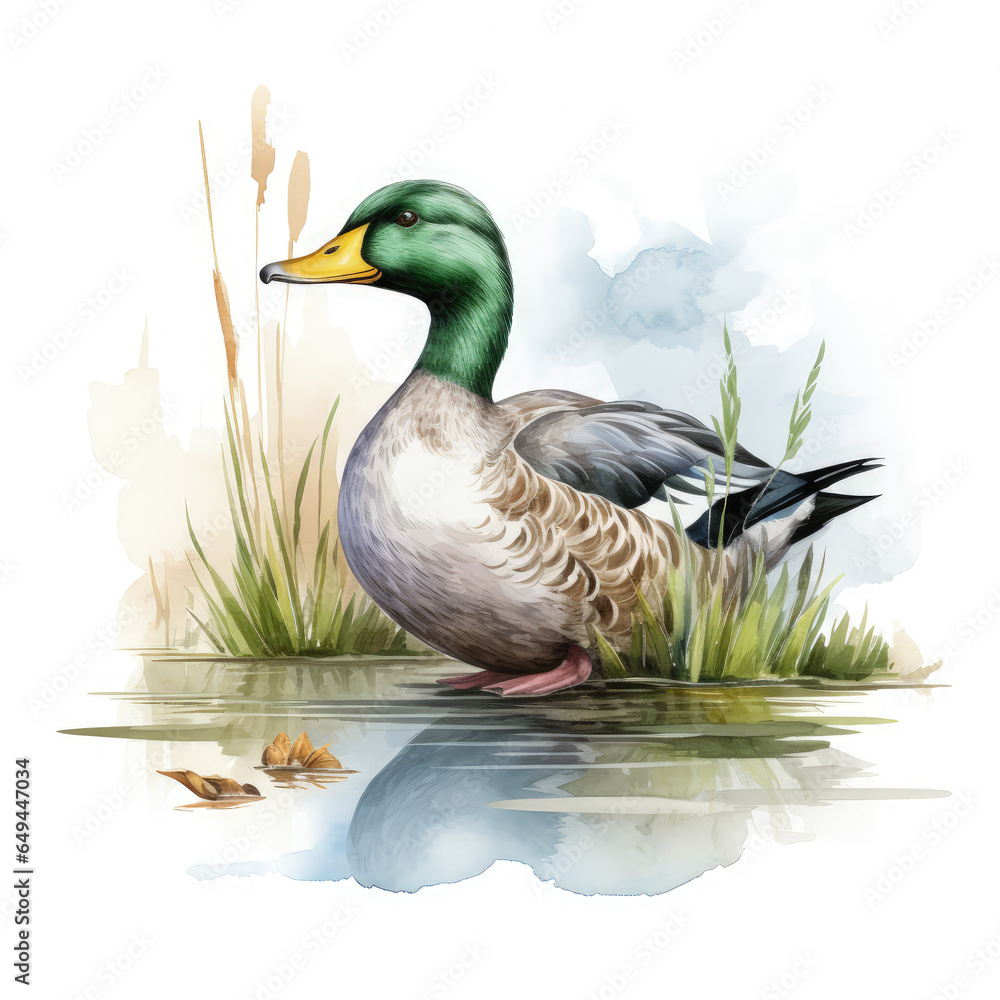 Watercolor Mallard Duck Illustration, Generative Ai ilustração do Stock ...