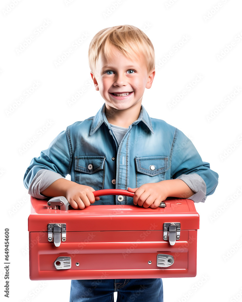 Smiling Kid holding toolbox isolated on transparent background, AI ...