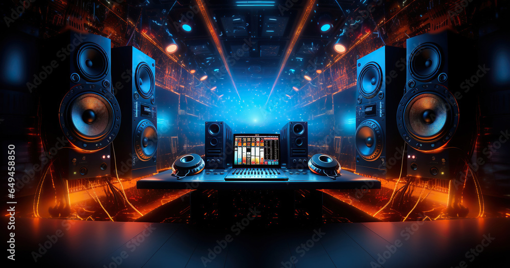 Art music studio background with dj headphones Stock Illustration ...