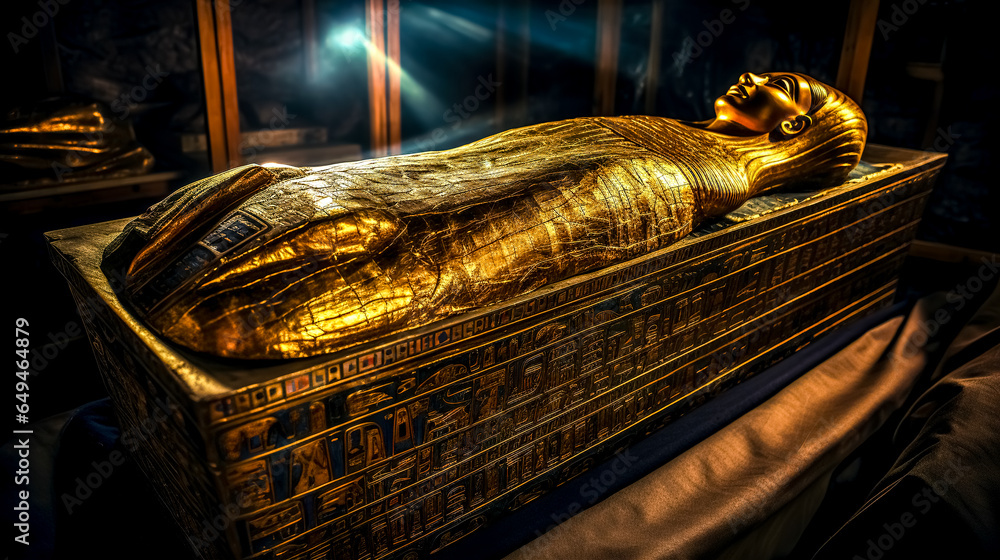 gold mummy in a sarcophagus in an ancient tomb Stock Illustration ...
