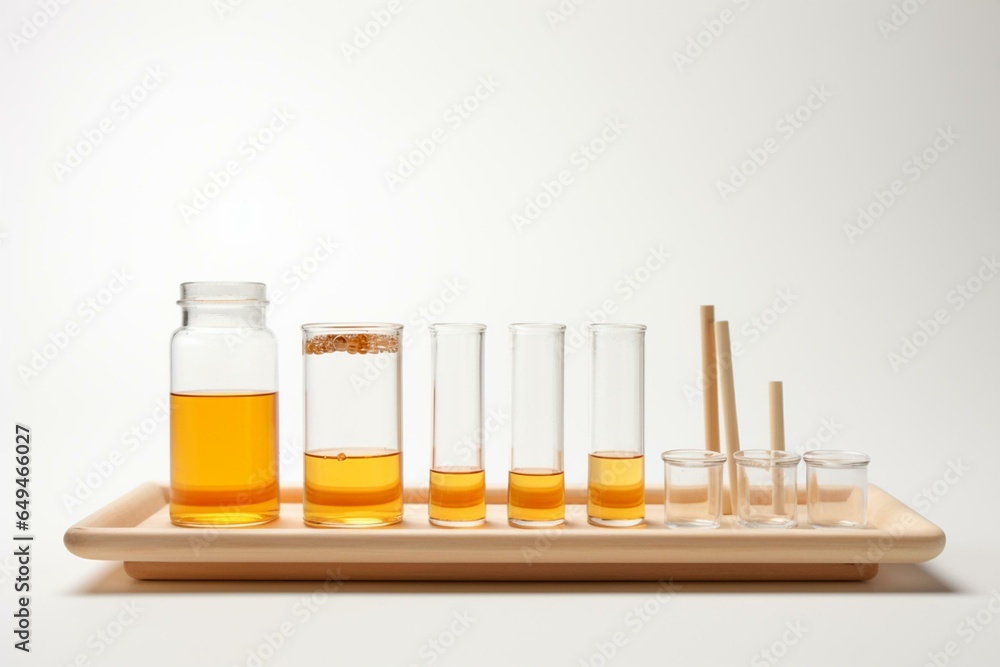 Fototapeta A laboratory scene with white background, honey, turmeric ...