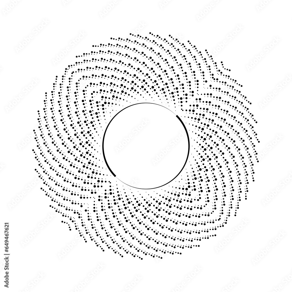 Black curvy halftone doted lines in circle form. Segmented circle ...