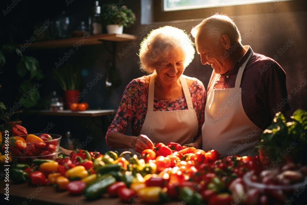 Old people cooking in the kitchen, pensioners, cooking together ...