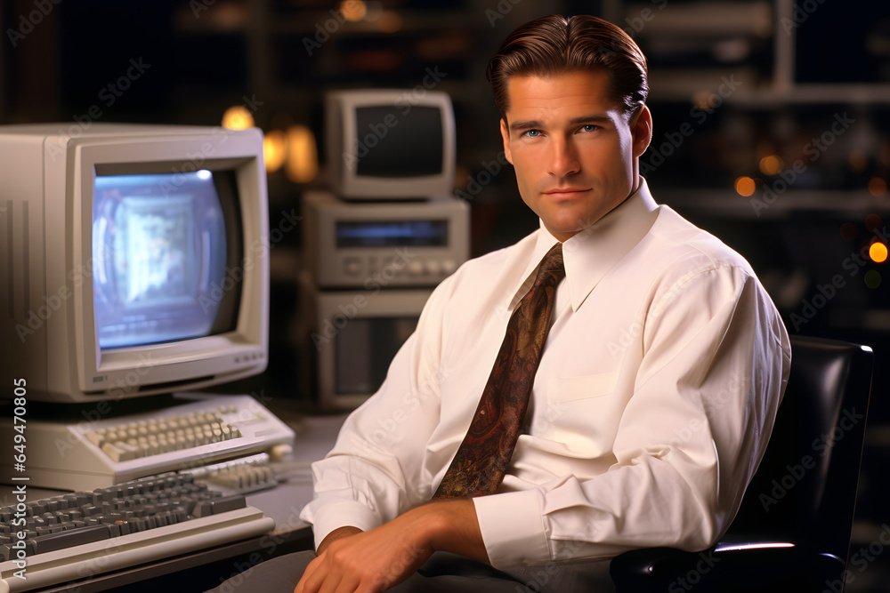 Tech millionaire of the 90s sitting in his upscale office early ...