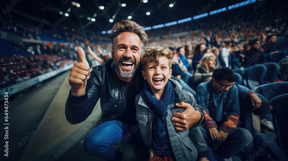 Generative AI, father and son cheer for their favorite team at a sports ...