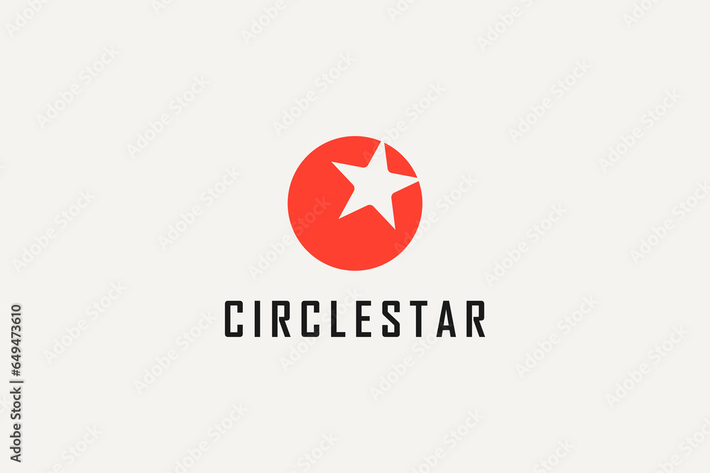 Star Logo. Red Circle Shape with Negative Space Star Inside isolated on ...