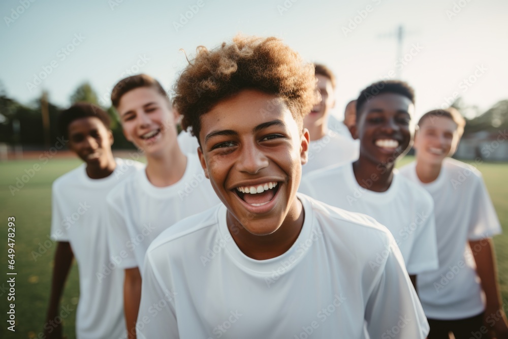Smiling team photo of a soccer or football team consisting of a young ...