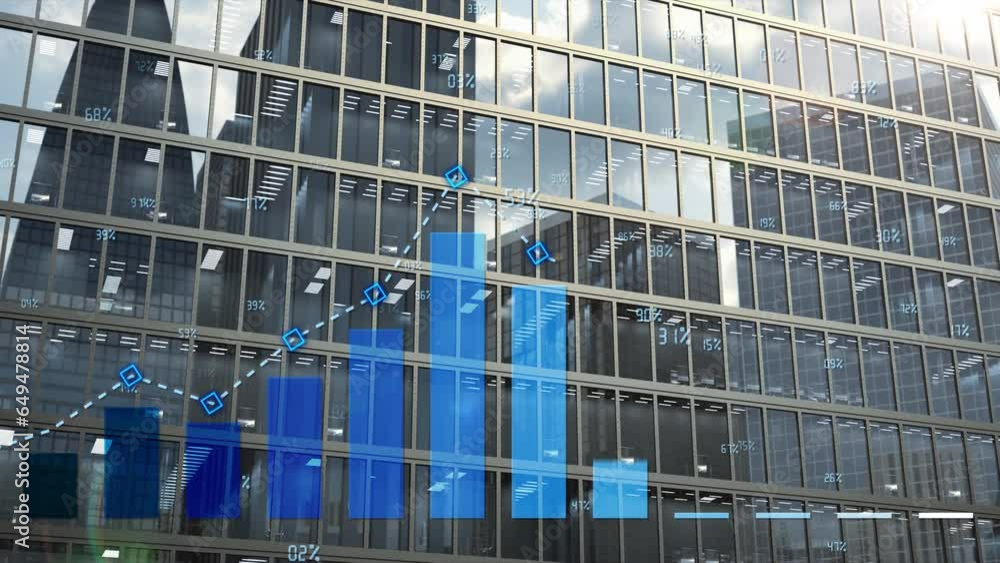 Blue growth chart with monthly index bars on the background of the ...